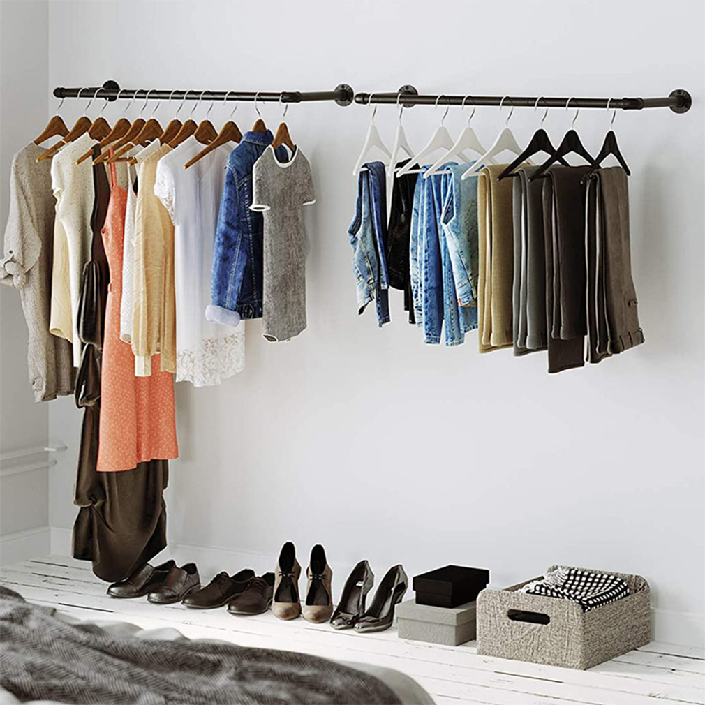 Set of 2 Heavy Duty Wall Mounted Closet Rods Detachable Clothes Rack ...