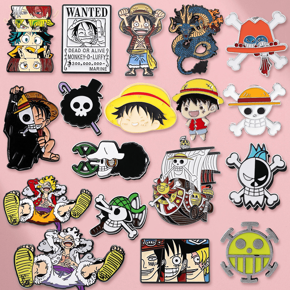 25 Styles Anime One Piece Enamel Brooch Luffy Pinsolar Impulse Brooch ...