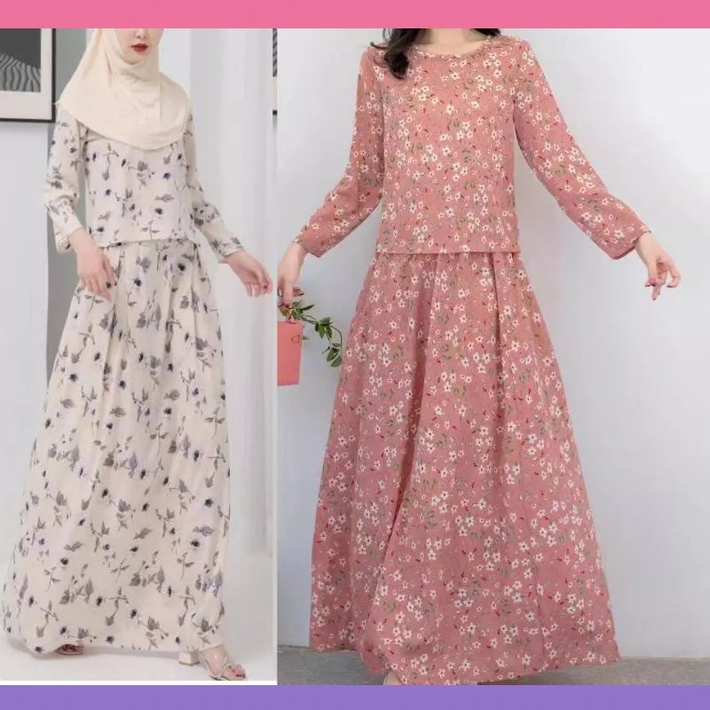 7 Types Baju Raya 2024 Tops Women Balang Kuih Floral Skirt Set | Shopee ...