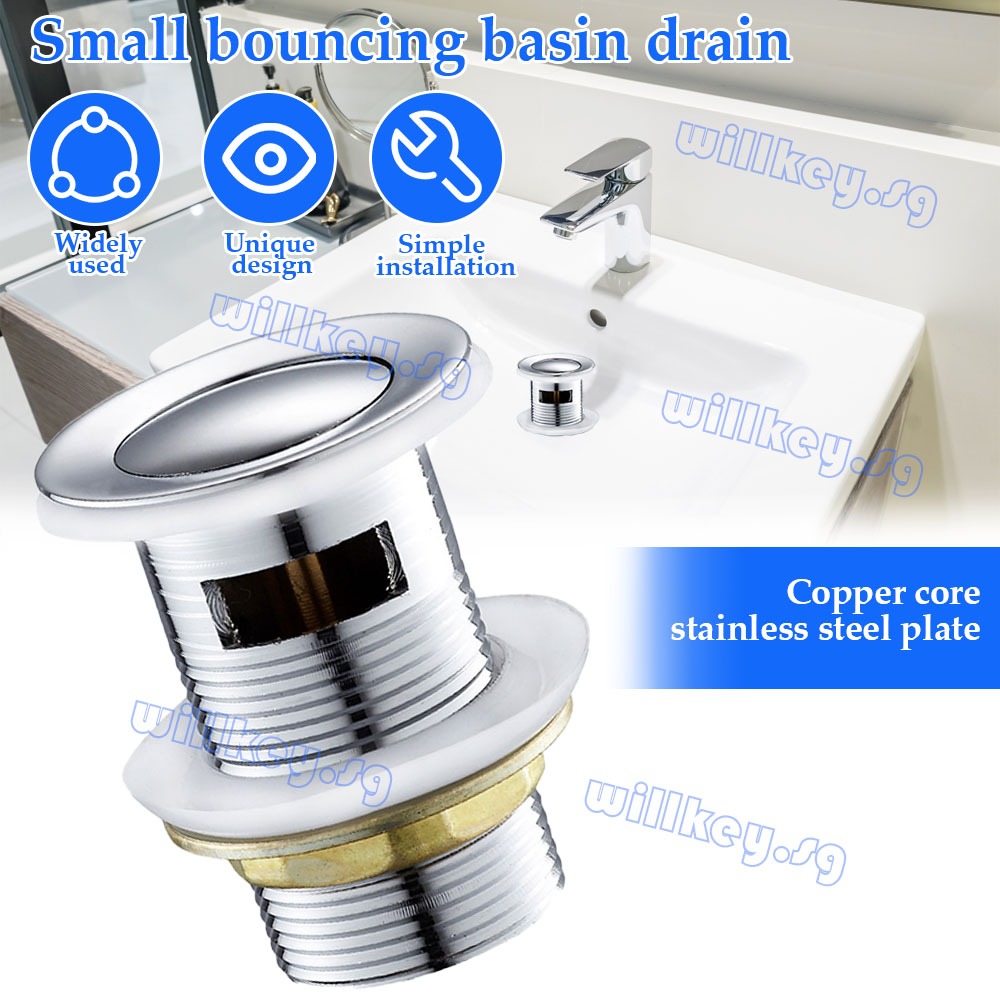 Pop Up Basin Waste Slotted Bathroom Sink Push Button Click Clack Round ...