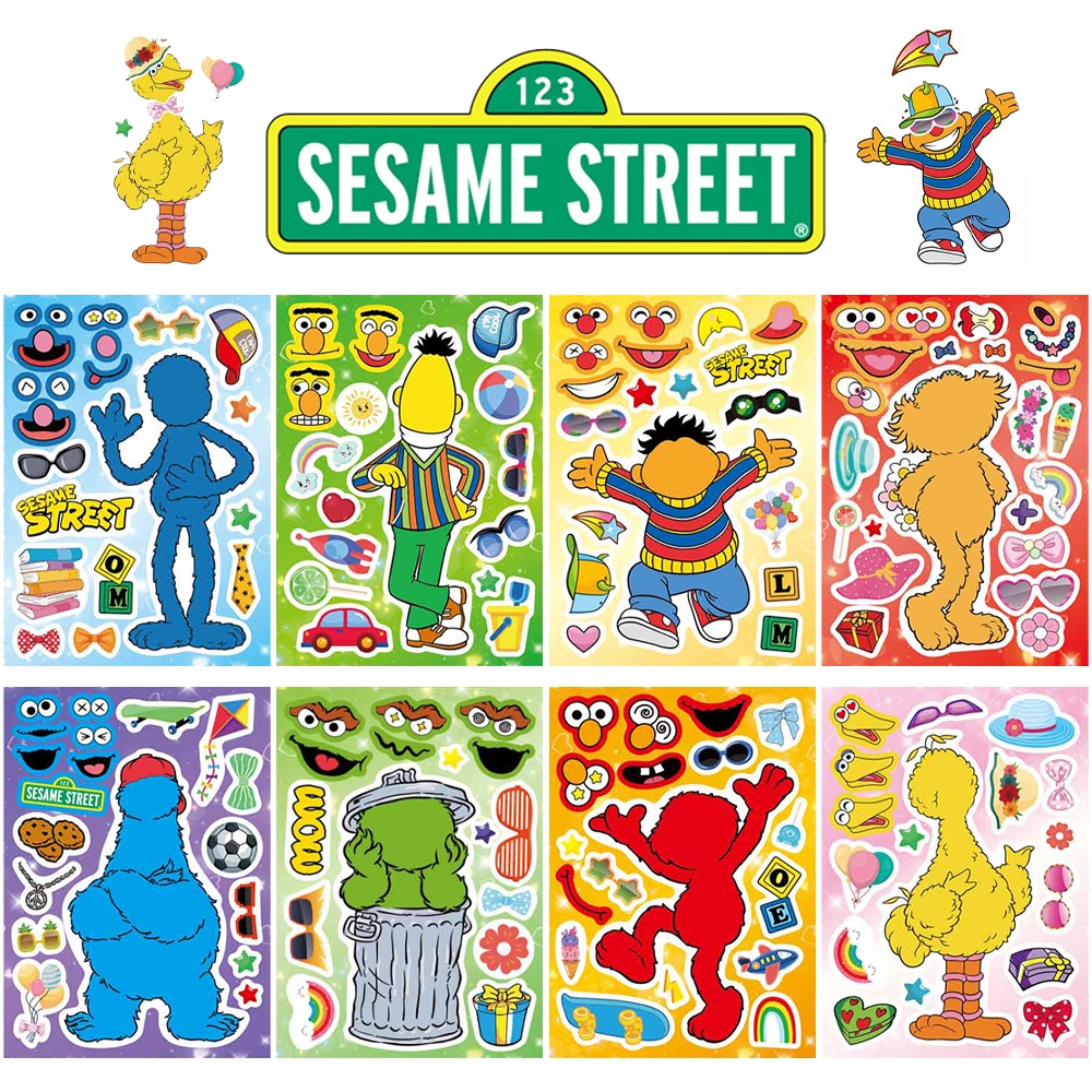 8 pcs Cartoon Sesame Street Series Puzzle Stickers for Children DIY ...