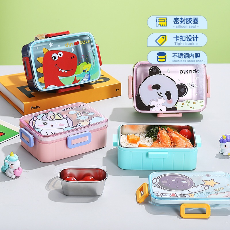 Cute Cartoon 304 Stainless Steel Lunch Box Single Grid with Dipping ...