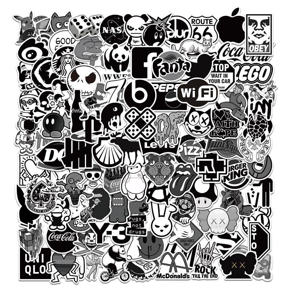 100 pcs Black & White Color Trendy Waterproof PVC Stickers | Shopee ...