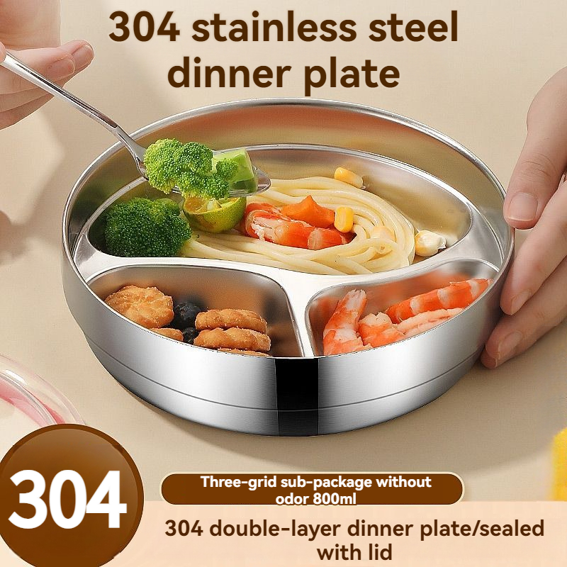 304 Stainless Steel Compartmented Dinner Plate Fat-Reducing Separated ...