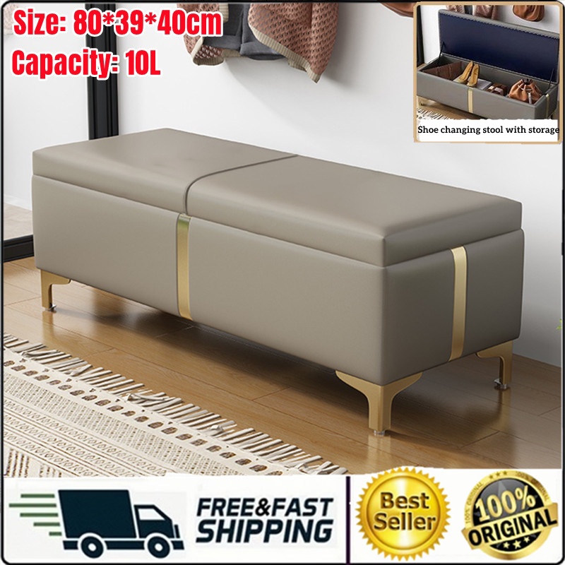 80cm Leather Storage Stool PU Ottoman Storage Bench Ottoman With ...