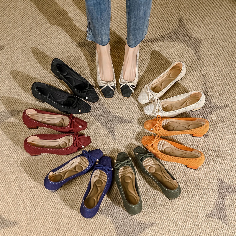 Fashion Ladies High Heels Butterfly Knitted Square Toe Thick Heels Anti ...