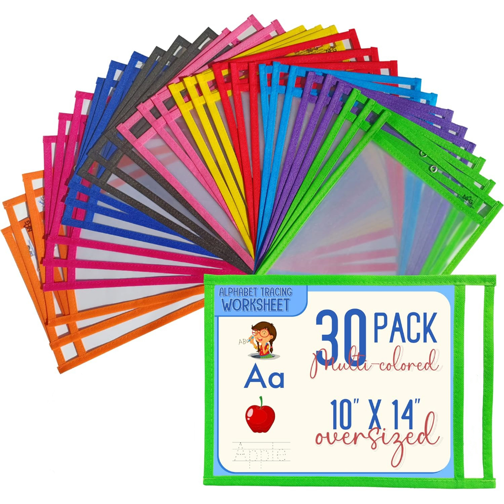 30 Pack Dry Erase Pockets Job Ticket Holders Reusable Dry Erase Sheets ...