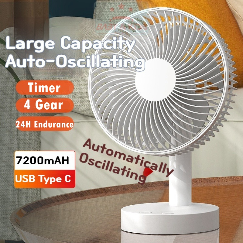Desk Auto-Oscillating Fan,Usb Fan,7200 mAh Portable Fan Strong Wind Usb ...