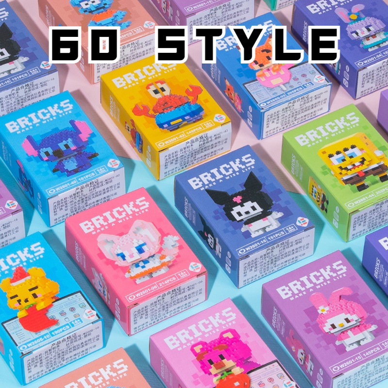 【60 Styles】DIY Mini Building Block SpongeBob Character Pooh Bear Model Nano Block Cartoon Toys ...
