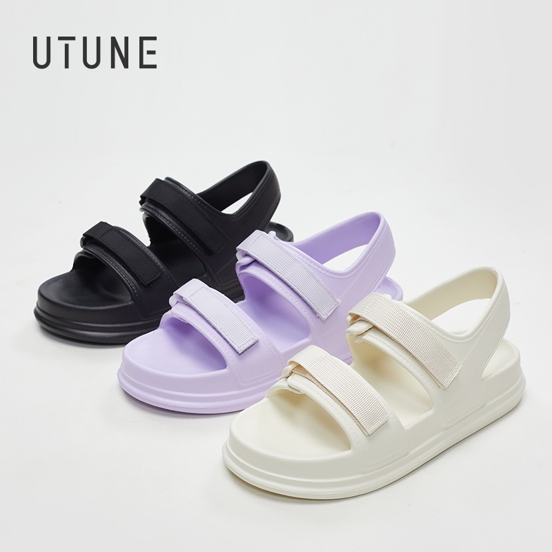 UTUNE Womens Sandals Strip Beach Style Sandal Casual Soft Sole Non-Slip ...