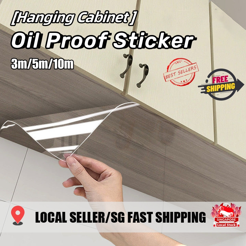 SG STOCK Hanging Cabinet Oil Proof Sticker Wall Cupboard Transparent ...