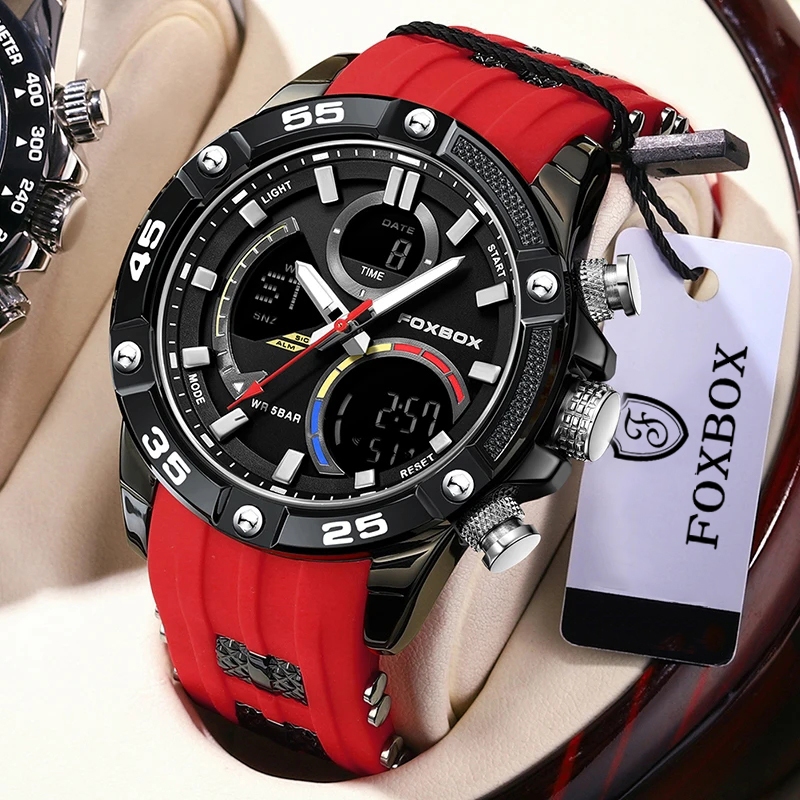 FOXBOX Men Watch Waterproof Dual Display Digital Watch Sport Electronic ...