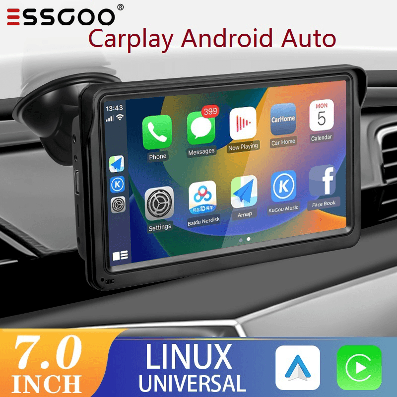 ESSGOO Universal CarPlay Android Auto Car Radio Multimedia Video Player 7inch Portable Touch ...