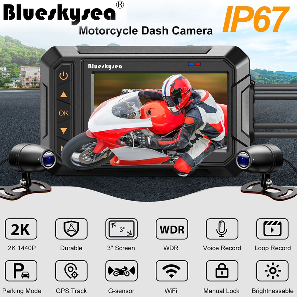 Blueskysea B5M WiFi Mini Waterproof Motorcycle Dash Cam DVR Video Recorder Dual Screen UHD 2K ...