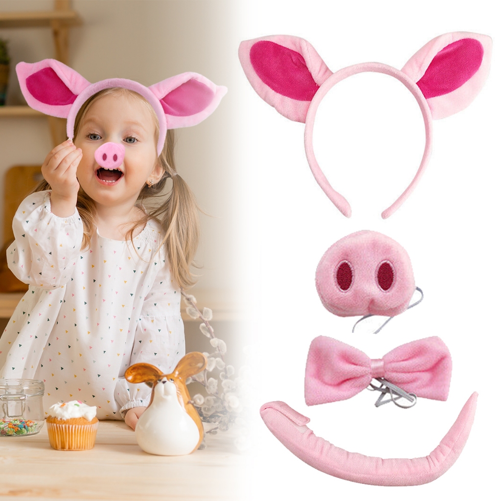 2024 New 4 Pieces Pig Costume Set Pink Pig Ears Nose Tail Cosplay ...