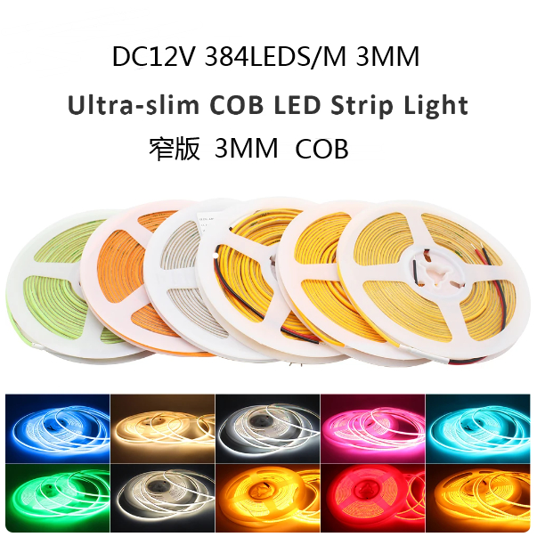 12v 384LEDS/M 3MM Narrow Version COB LED Light Strip Indoor Display ...