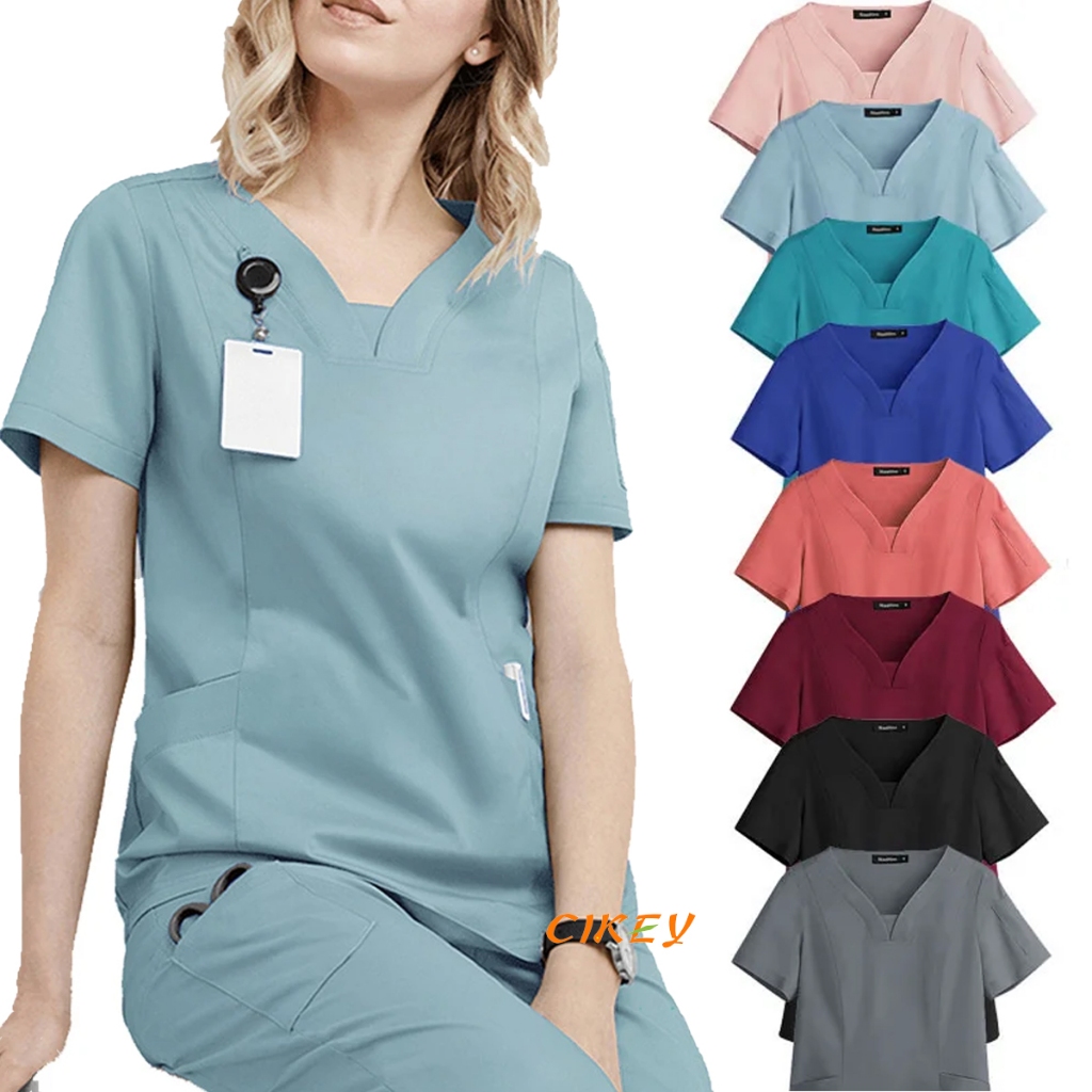 Medical Scrub Baju Scrub Multicolor Short-Sleeved Pharmacy Nurse ...