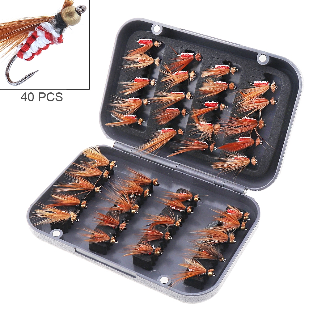 40pcs/lot Fly Fishing Lure Set Metal Head Flies Salmon Trout Simulation ...