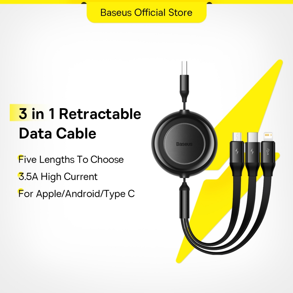 Baseus 3 IN 1 USB Charge Cable for i13 12 Micro USB Type C Cable Retractable Charging Cable ...