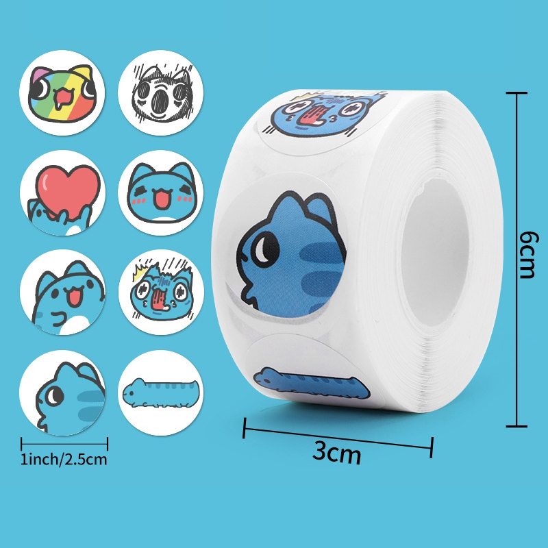 500pcs/roll Sticker Label Cat Cat Bug Coffee Wave Emoticon Pack Sticker ...