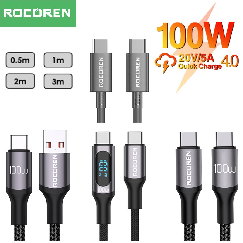 Rocoren 100W Charging Cable ZONE 7.3A 5A QC PD 4.0 Fast Charging Cable ...