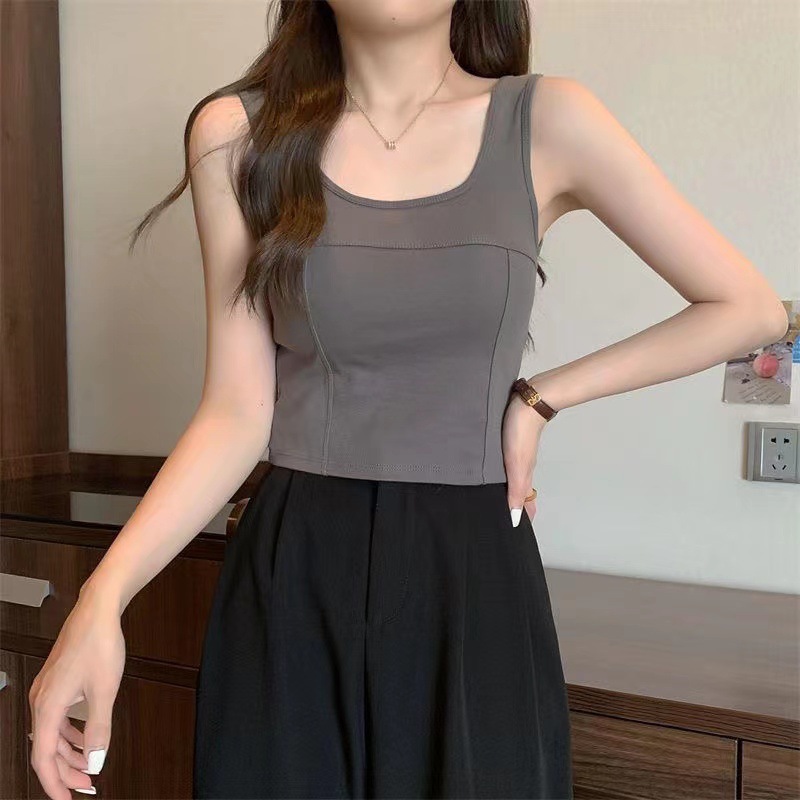 Maniyun Fixed Cup Cotton Singlet Women Sleeveless Camisole Inner Tank ...