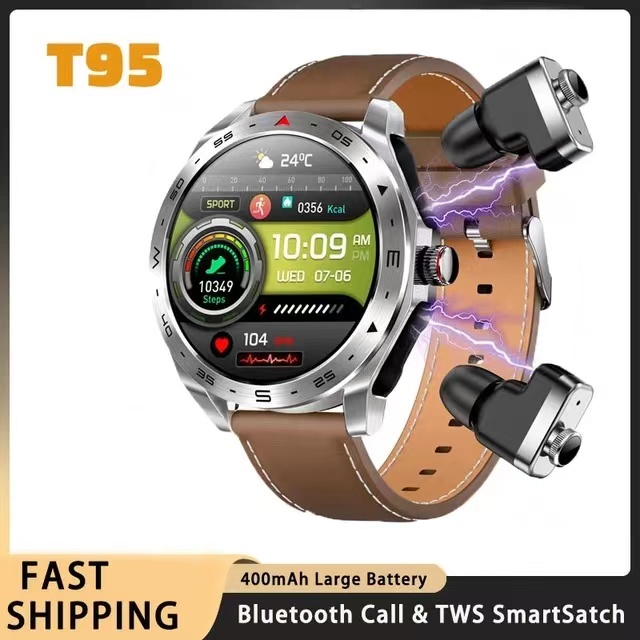 New T95 Smart Watches 2 in 1 With Earbuds HIFI Earbuds SmartWatch With ...