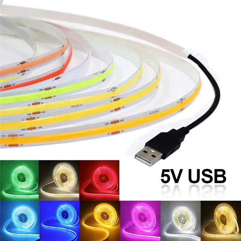Angelila DC 5V USB COB LED Strip Light 320Leds/M Warm White/Nature White/Pure White/Red/Green ...
