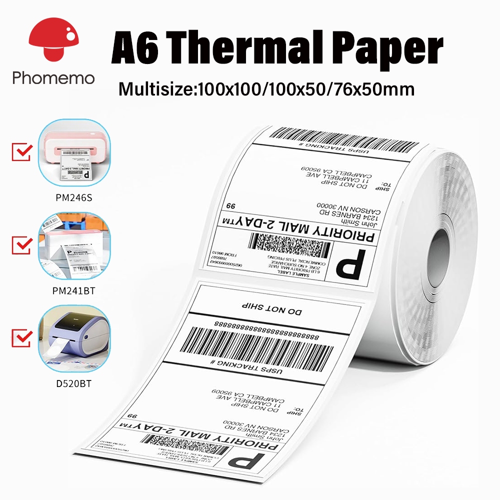 Phomemo 100x150mm Thermal Label Stickers Roll A6 Size Shipping Labels ...