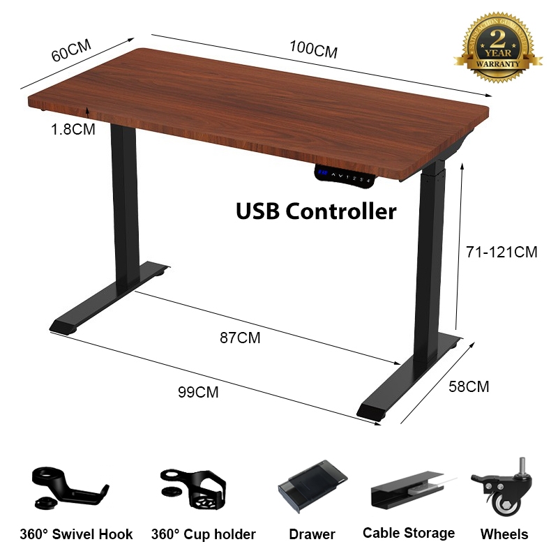100cm Electric Height Adjustable Table USB Standing Desk With 4 Memory ...