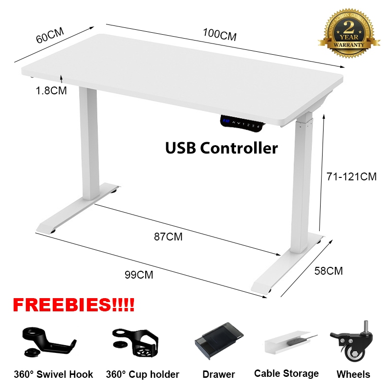 100cm Electric Height Adjustable Table USB Standing Desk With 4 Memory ...