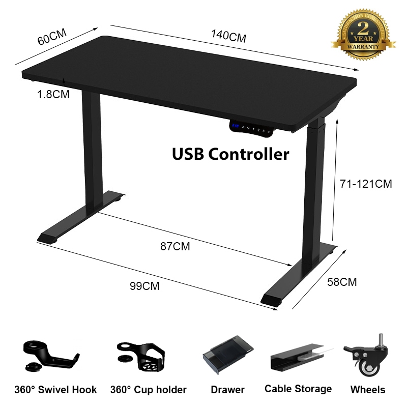 100cm Electric Height Adjustable Table USB Standing Desk With 4 Memory ...