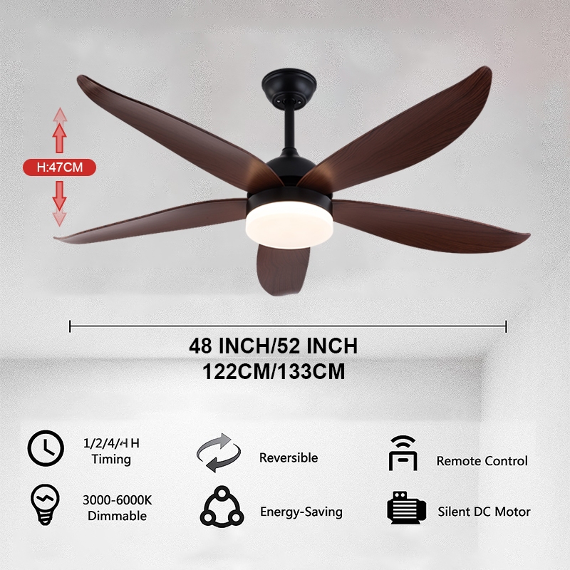 Ceiling Fan Light 5 Blades Ceiling Fan Tri-Color Light Remote Control ...