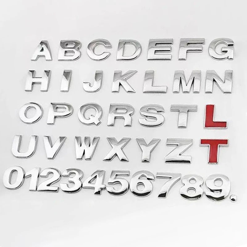 1Pcs 3D Metal Silver 25mm Car Letters Alphabet Emblem Numbers Chrome ...