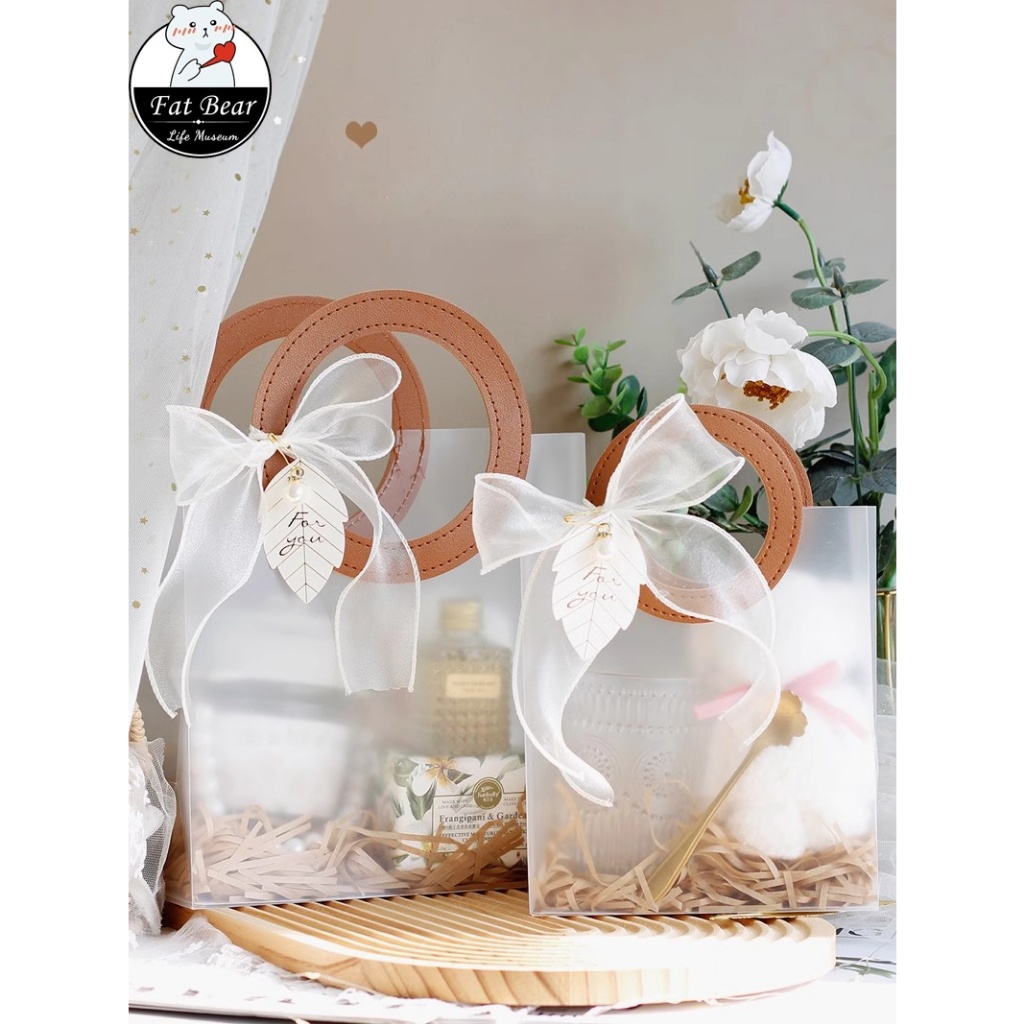 Gift Bag Plastic Frosted Gift Bag with Ribbon and Raffia Goodie Bag ...