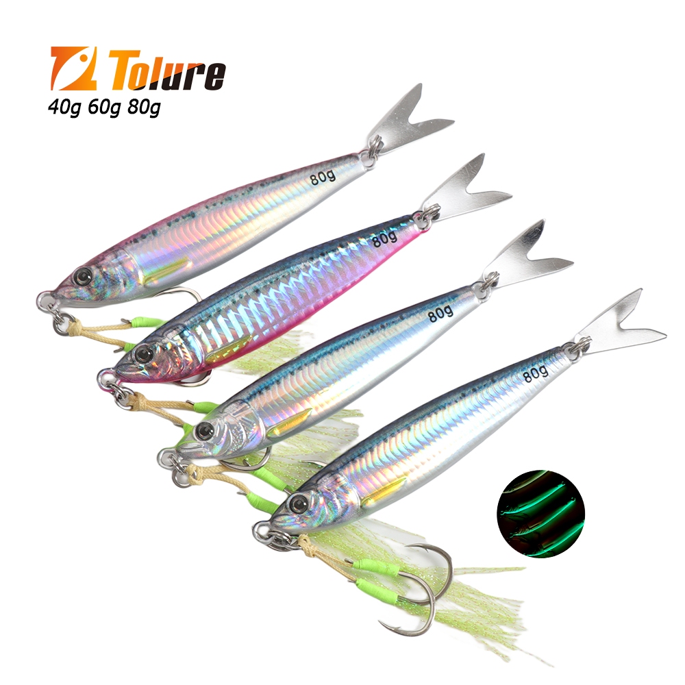 Tolure 2024 New Jigging Lures 40g 60g 80g Long Casting Fishing Jig Lure 3D Printed Body Luminous ...