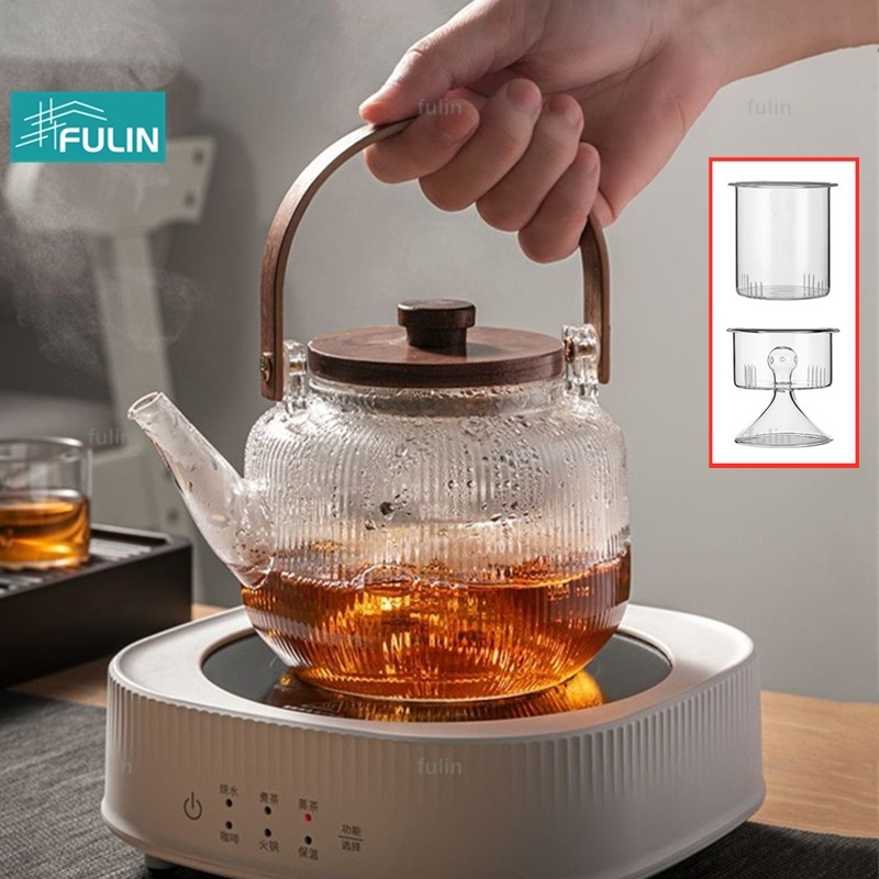 1000ml Walnut Wood Glass Teapot Steaming Tea and Boiling Teapot ...