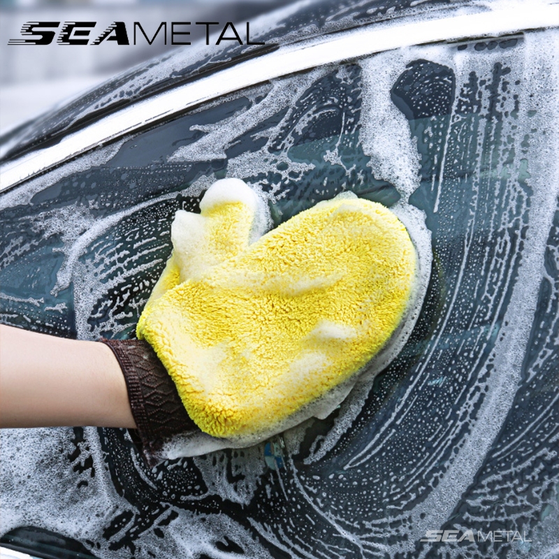 SEAMETAL Car Wash Gloves Thickened Super Absorbent Coral Velvet Car ...
