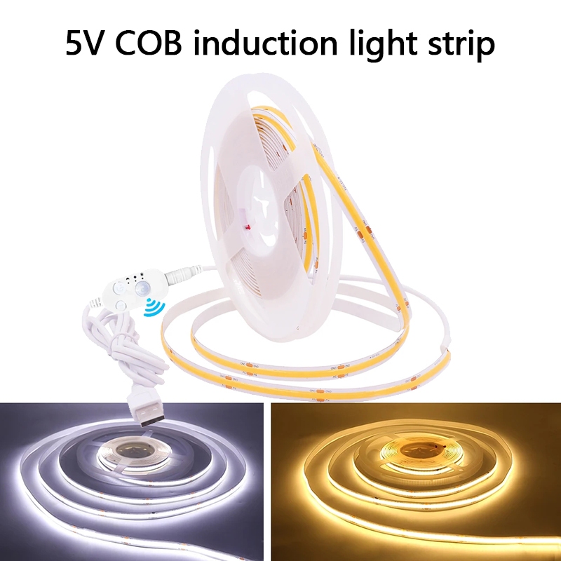 USB 5V PIR Motion Sensor COB Light Strip 320 Leds/M Flexible Wardrobe Backlight FOB LED Under ...