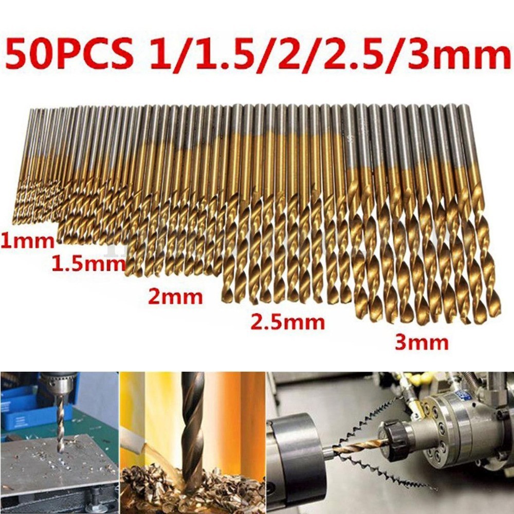 50Pcs Titanium Coated Drill Bits HSS High Speed Steel Drill Bits Set ...