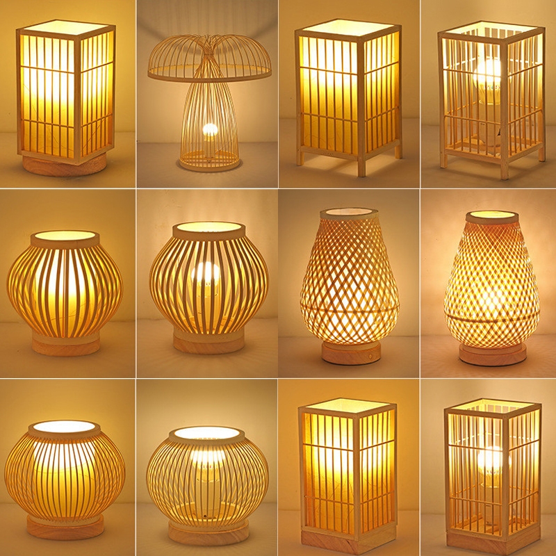 AIMI Chinese Vintage Bamboo Woven Lamp Bedroom Living Room Floor Lamp ...