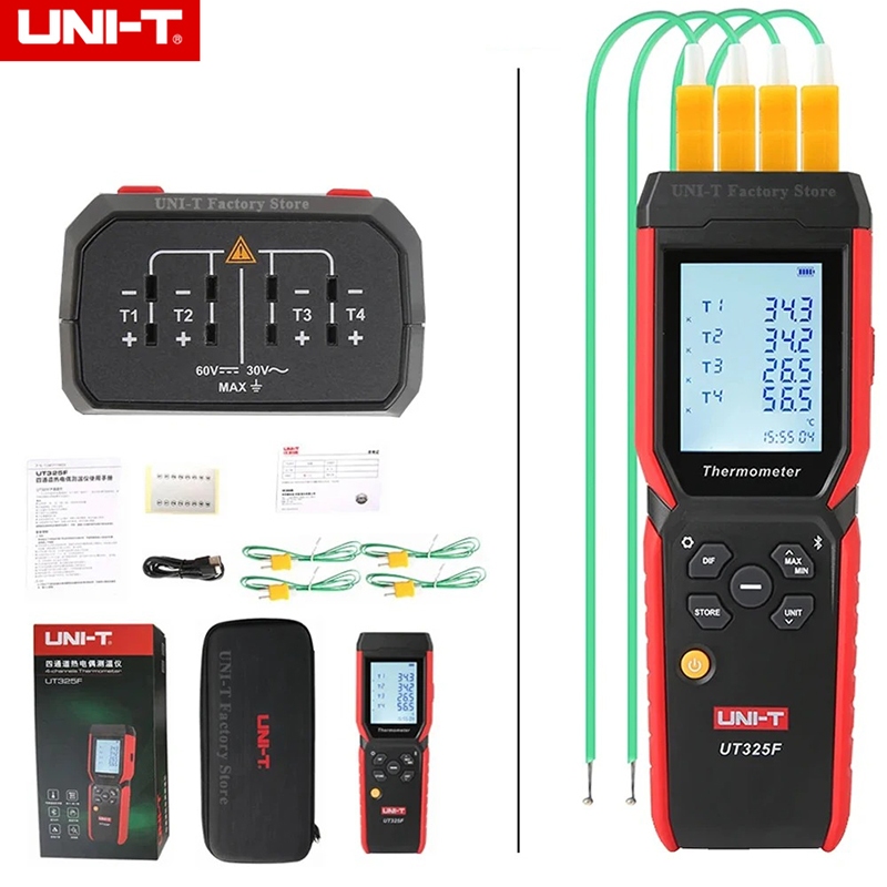 UNI-T UT325F Digital Thermometer 4 Channel Temperature Data Logger K J ...