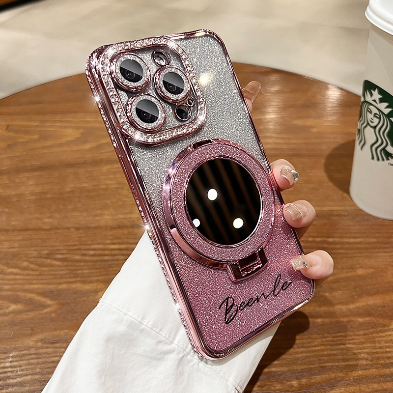 New shiny mirror stand custom name phone case for iphone 16 15 pro max ...