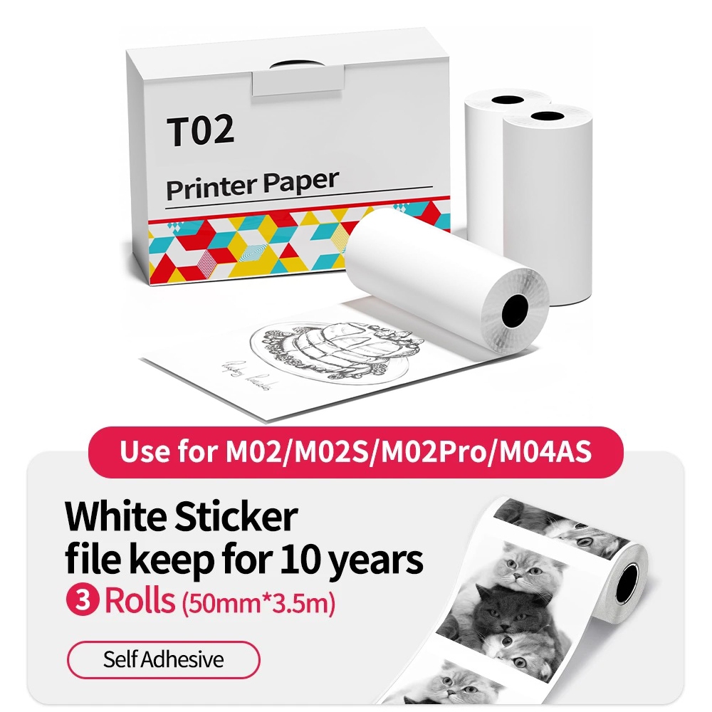 50mm Continuous Thermal Label Sticker For Phomemo T02/M02S/M02Pro/M03AS ...