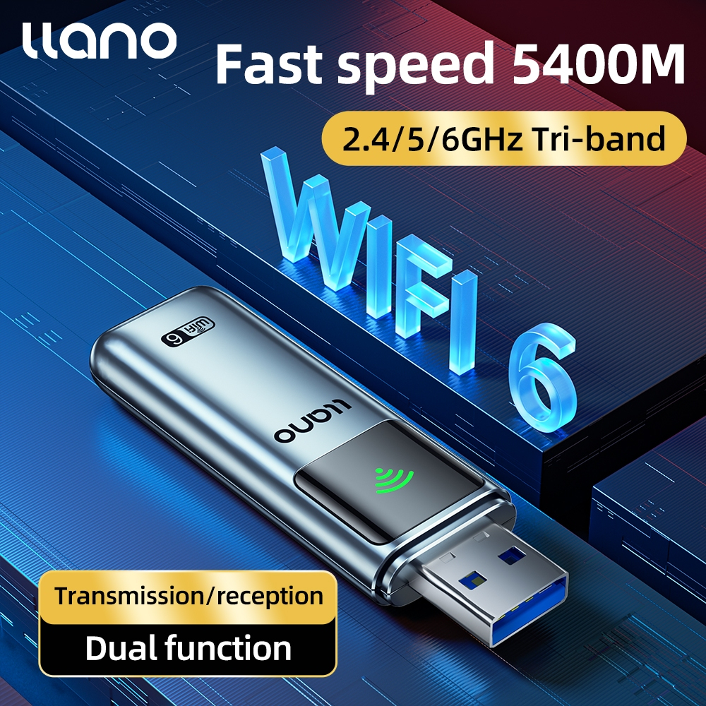 llano WiFi6 Wireless Network Adapter, E-sports Grade, Tri-band 5400Mbps for Laptop Desktop USB ...
