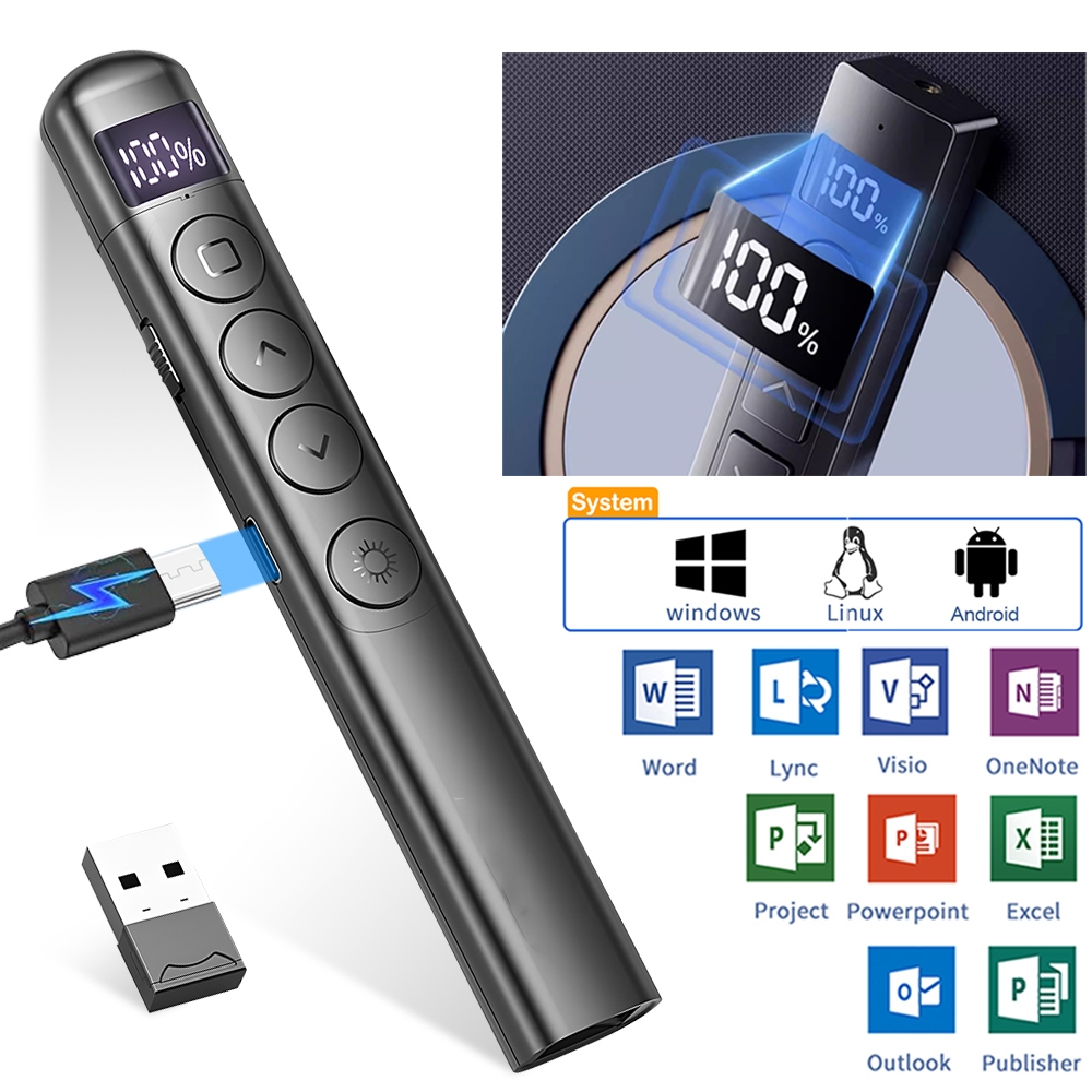 Rechargeable Wireless USB PPT Clicker PowerPoint Presentation Laser Pointer for Laptop Presenter ...