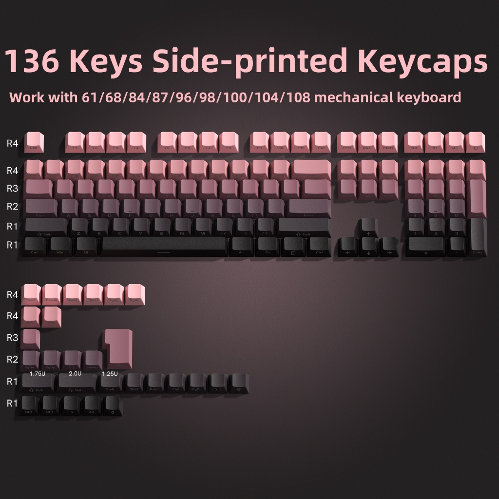 136 Keys Side Printed Keycaps Set Double Shot PBT Shine Through Custom ...