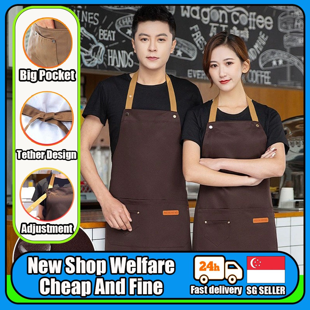 【SG Stock】Apron Adjustable Waterproof Chef Apron With Two Pockets Solid ...