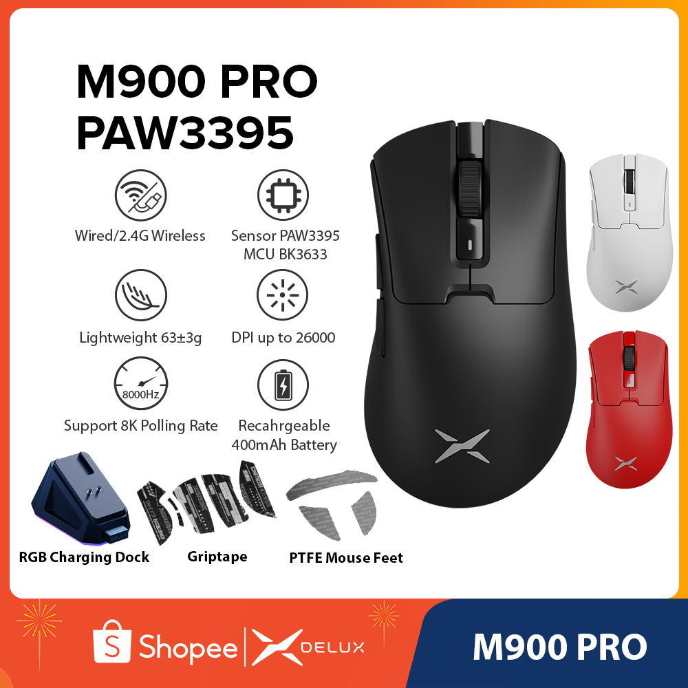Delux M900 PRO M900PRO PAW3395 Gaming Mouse DPI 26000 Wired 2.4G ...