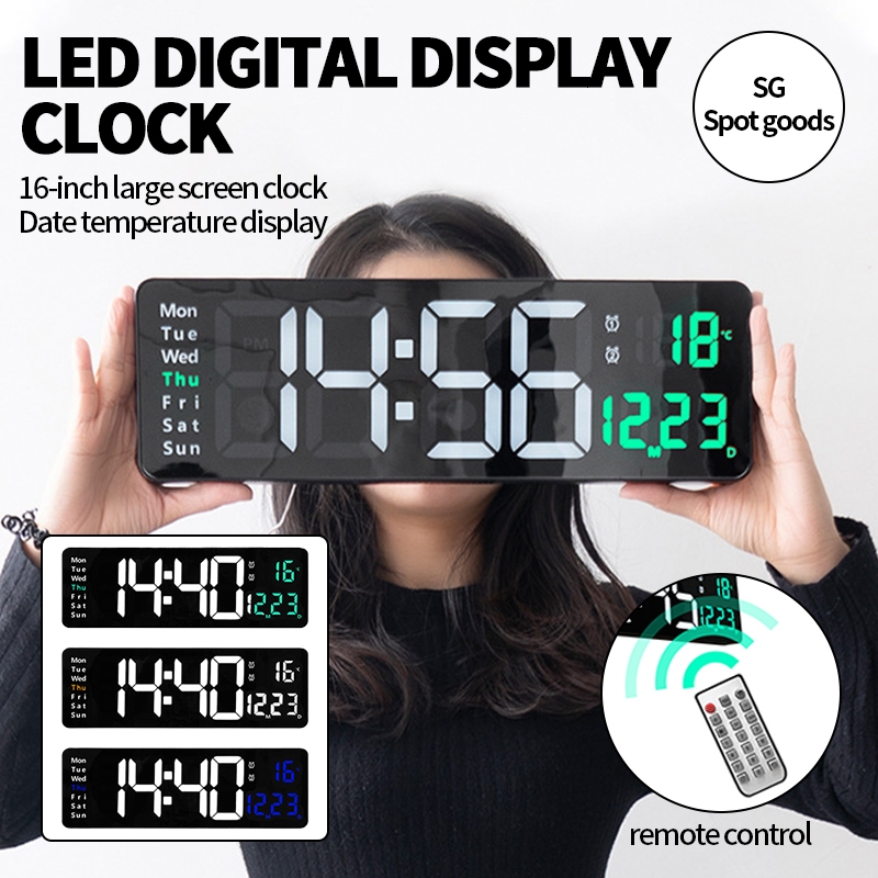 [SG STOCK] 13/16inch LED Clock Large Display Digital Wall Clock Alarm ...